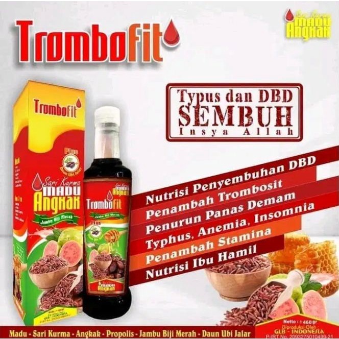 Jual Trombofit Sari Kurma Madu Angkak Jambu Biji Merah 460 gram Efektif ...