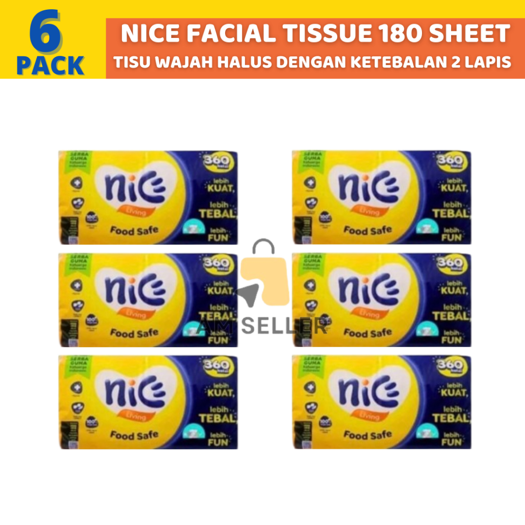 Jual Paket 6 pack - Tissue Nice Tisue Wajah Tisu 2ply Tisue kering 180 ...