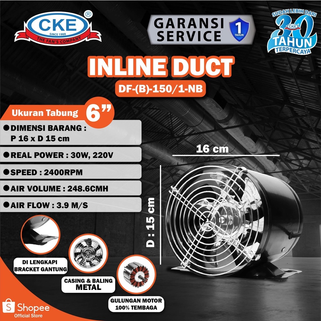 Jual CKE Mini Inch Inline Duct DF-(B)-150/1-NB ukuran 6 Inch 30W 2400 ...