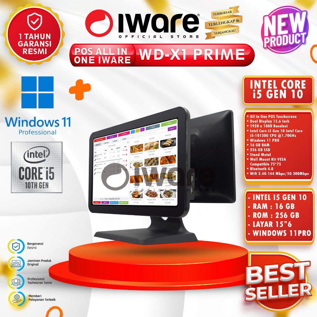 Jual Mesin Kasir PC Pos All In One Iware WD-X1 DUAL Prime i5 gen 10 16/256GB Dual Monitor ...