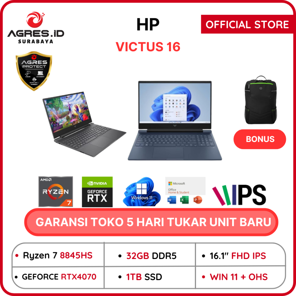 Jual HP VICTUS 16 Ryzen 7 8845HS RTX4070 8GB/ RAM 32GB 1TB SSD Windows ...