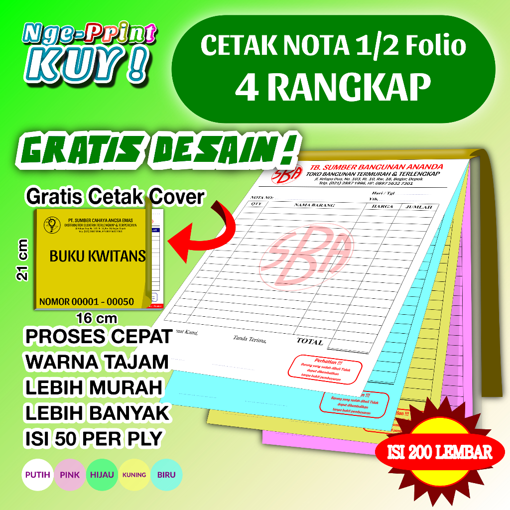 Jual [TERMURAH] Cetak Nota Custom 1/2 Folio 4 Rangkap - Kwitansi/Nota ...