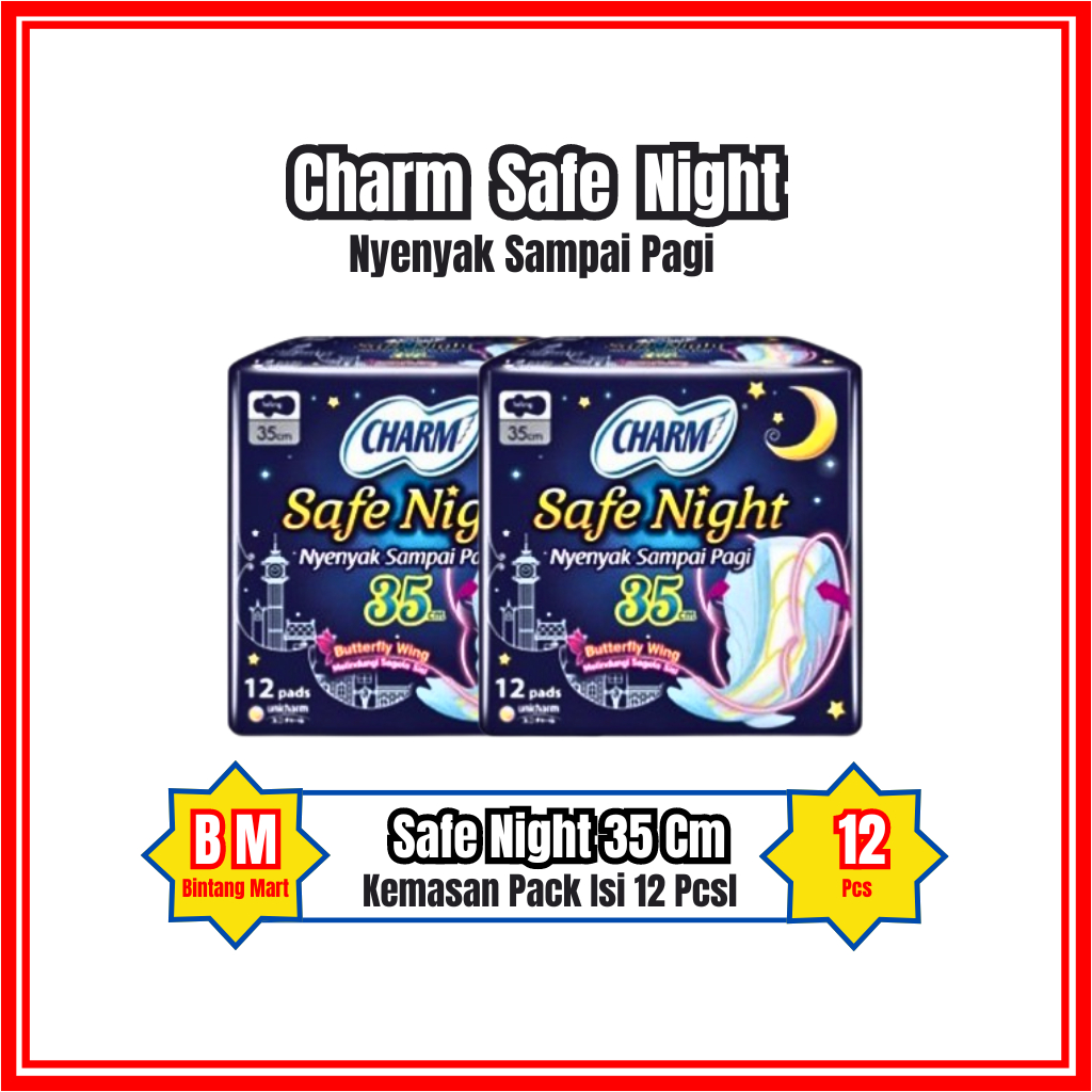 Jual CHARM Safe Night Pembalut Wanita Wing 35 cm 12 pcs | Shopee Indonesia