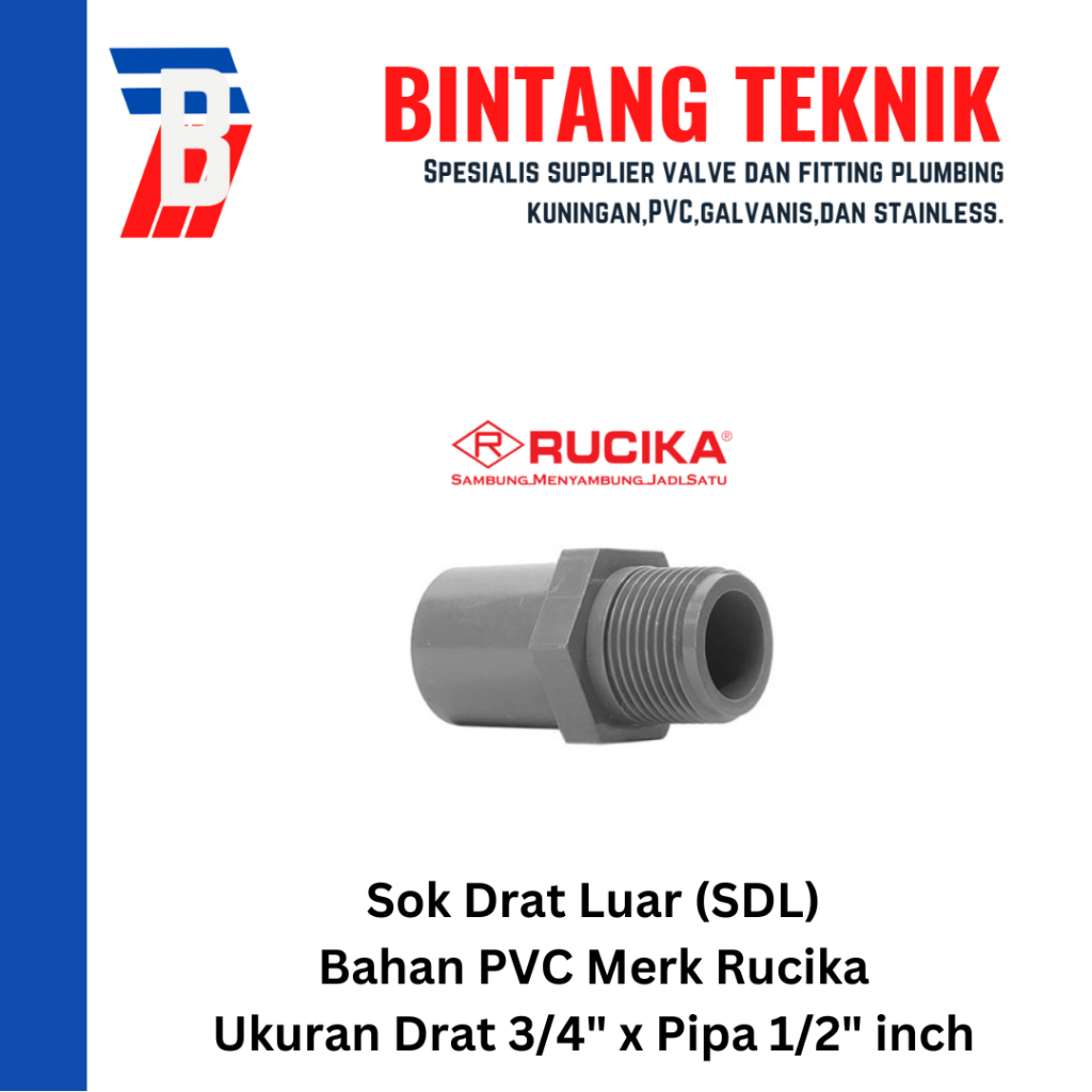 Jual Sok Drat Luar (SDL) PVC Rucika Drat 3/4" X Pipa 1/2" inchh | Shopee Indonesia