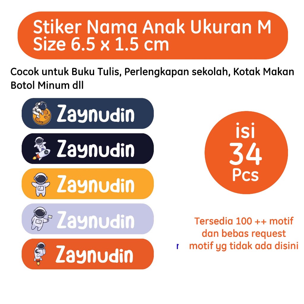 Jual 34 PCS Stiker Label Nama Custom Ukuran M 6,5 x 1,5 / Stiker ...