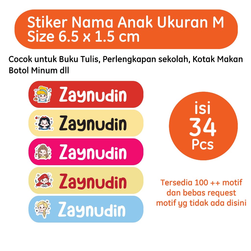 Jual 34 PCS Stiker Label Nama Custom Ukuran M 6,5 x 1,5 / Stiker ...