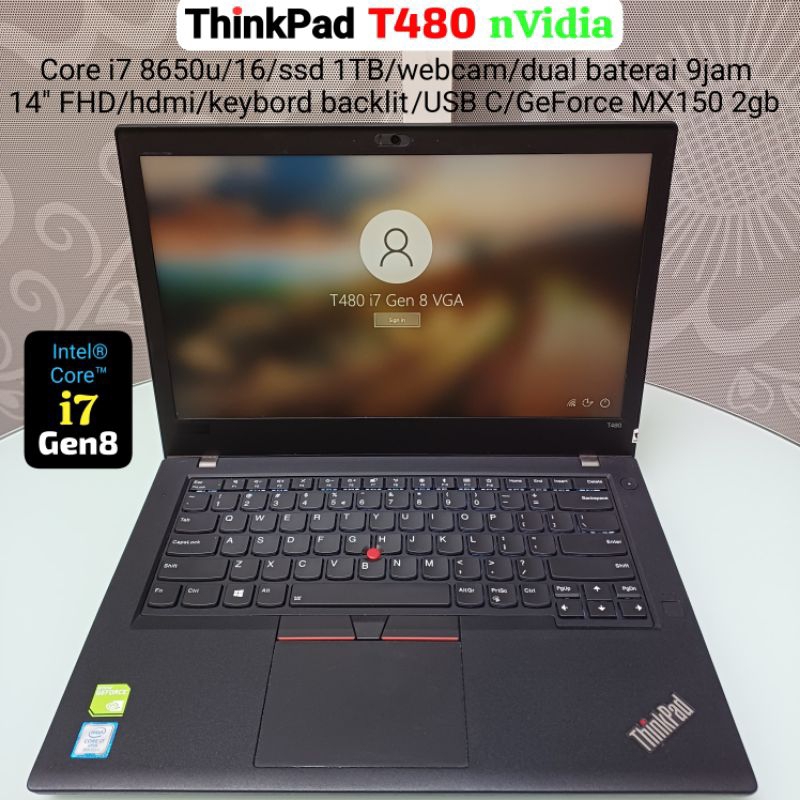 Jual TouchScreen Core™ i7 THINKPAD T480 nVidia | 16gb/ssd 1TB | 14" FHD ...