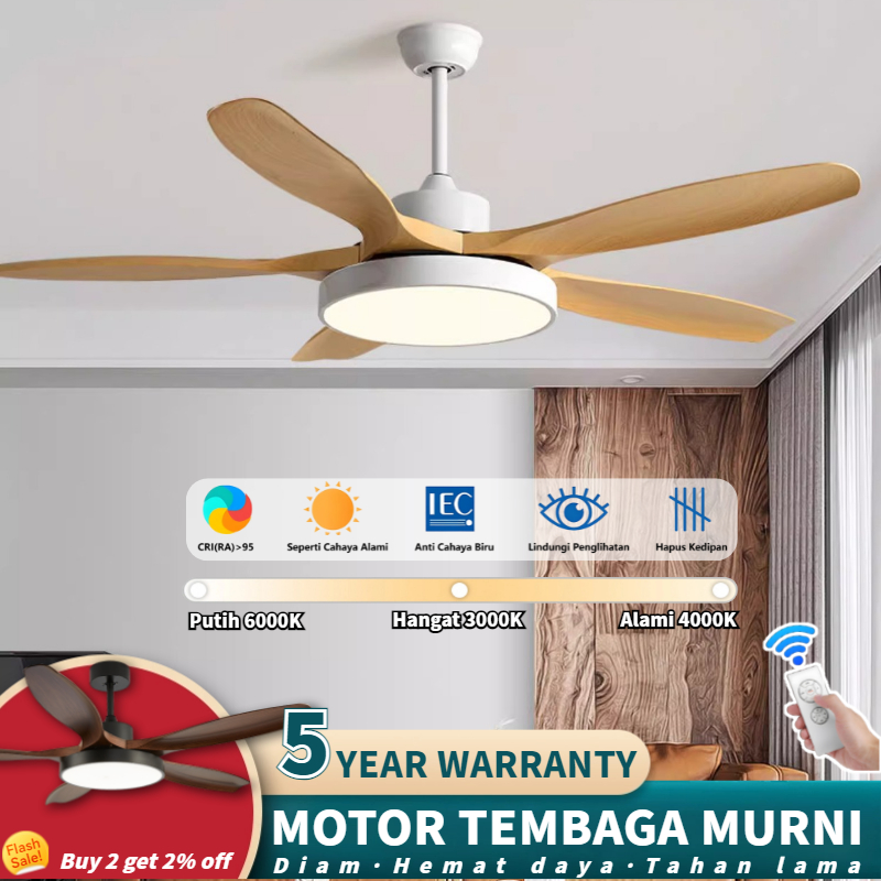 Jual Lampu Kipas Angin Gantung Plafon 42/52 inch remote 3warna ...