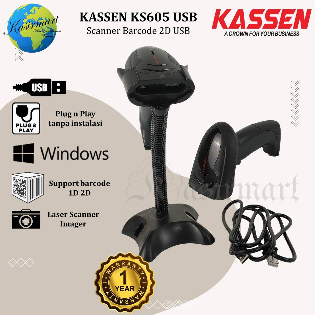 Jual Kassen KS605 Barcode Scanner E-Faktur KS-605 QR Code USB 1D 2D ...