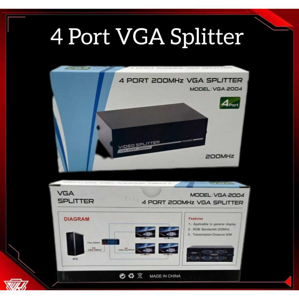 Jual Vga splitter NB 4 port 1440p 200Mhz FHD up 30m adaptor box vga ...