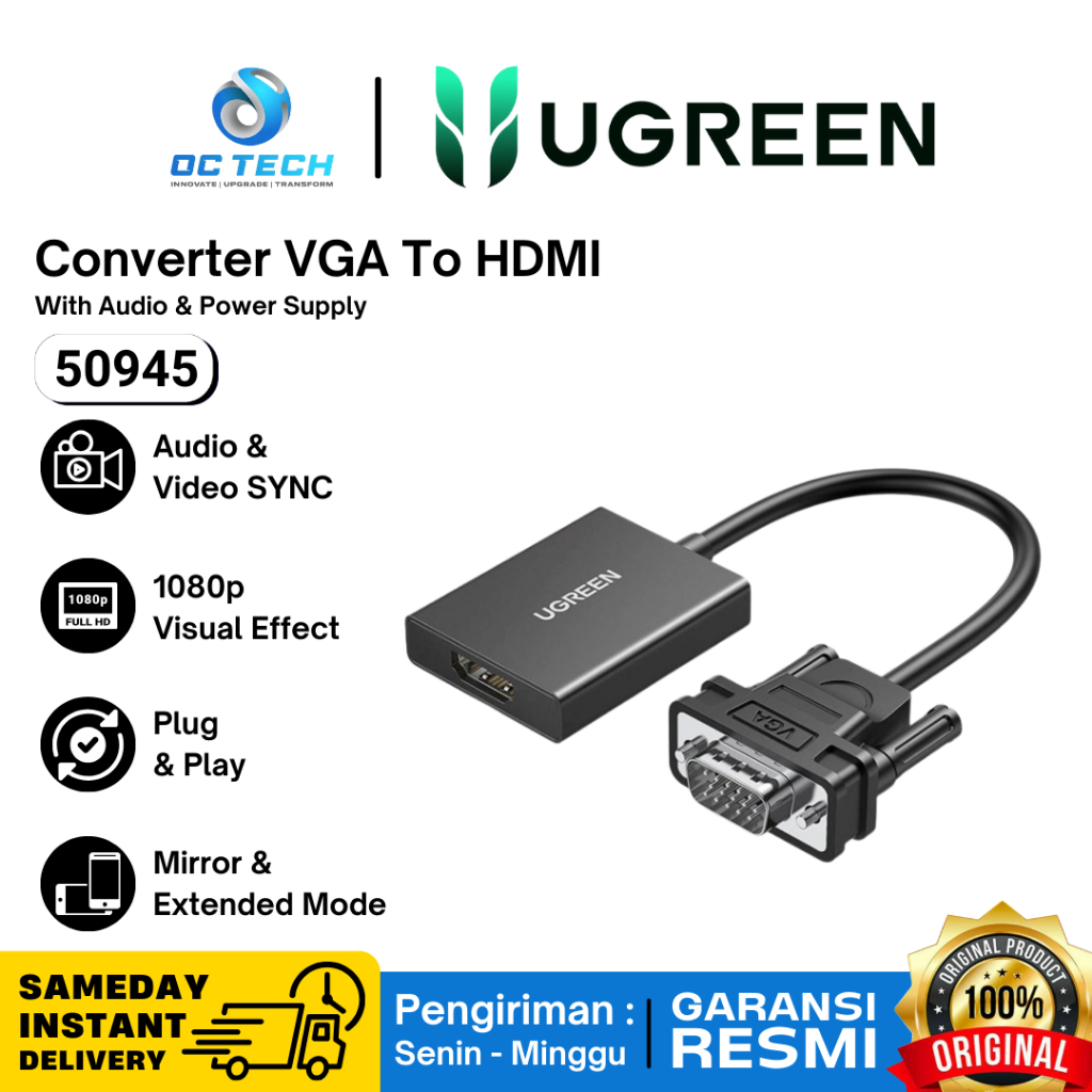 Jual Adapter Converter VGA to HDMI HD 1080p With Audio 3.5mm and Type C ...