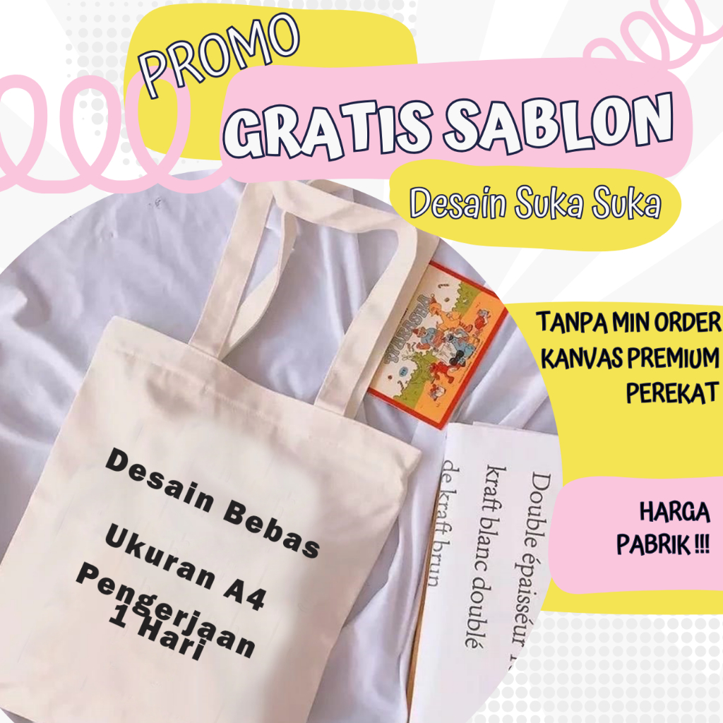 Jual Tote Bag Kanvas Perekat Custom satuan Greige/ Totebag custom ...