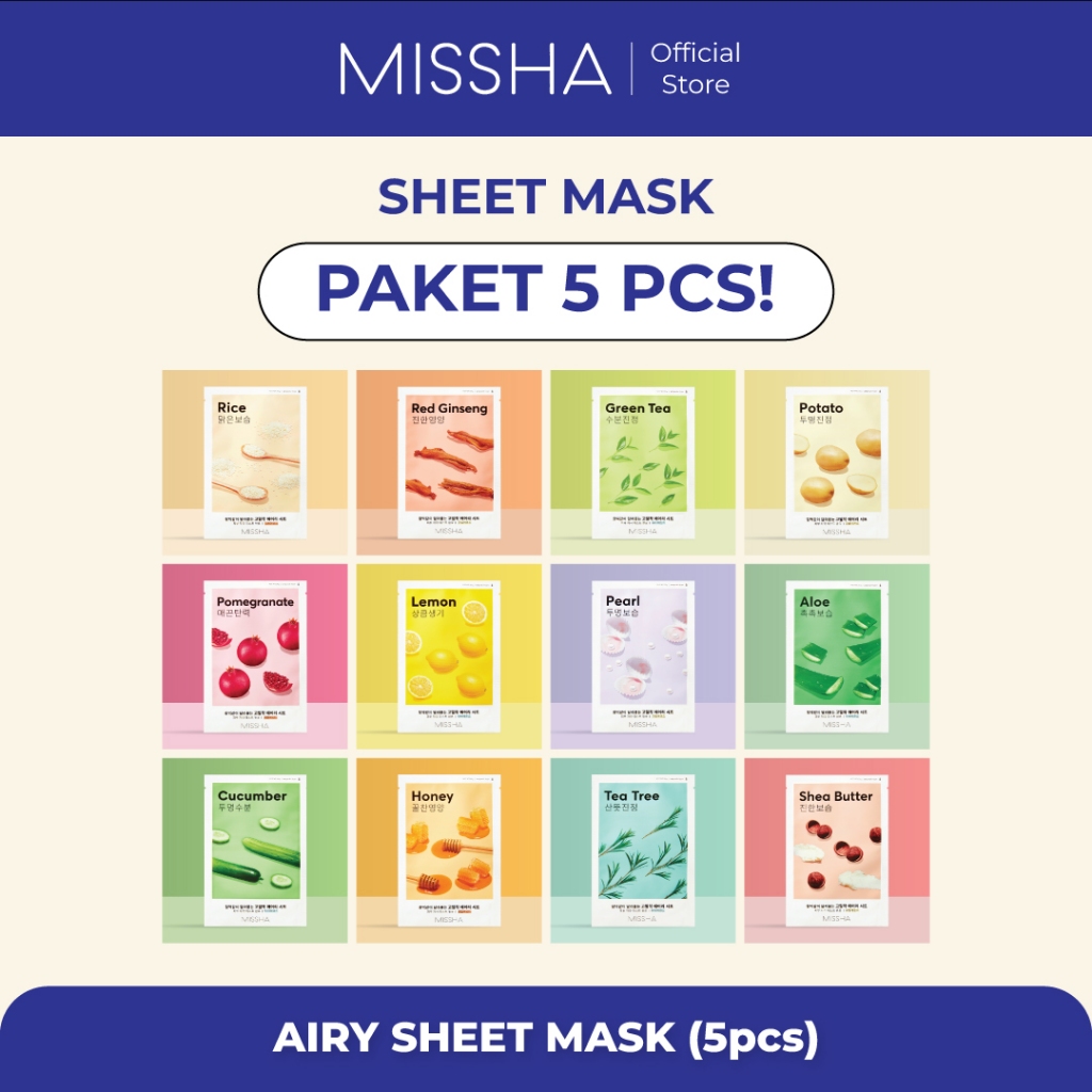 Jual MISSHA AIRY FIT SHEET MASK 5 PCS - hydrating Essence Serum Toner ...