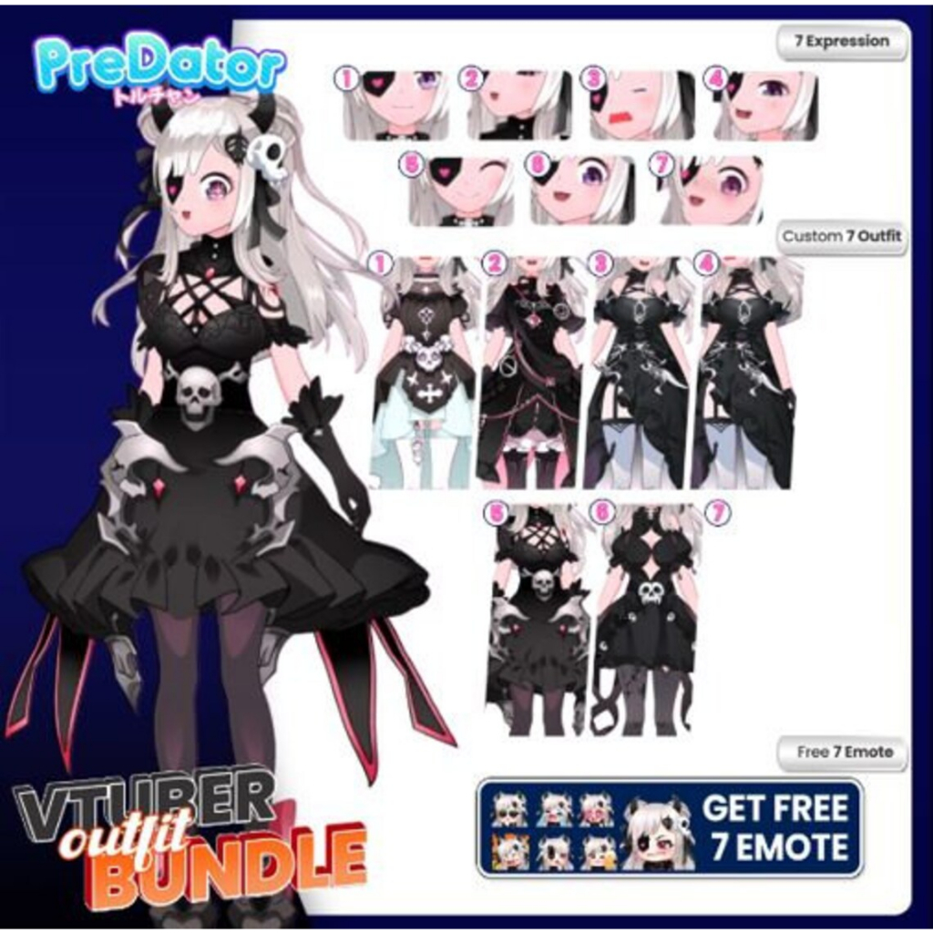 Jual Live2D Model VTuber dengan 7 Outfit Gothic dan Emote Gratis V9 ...
