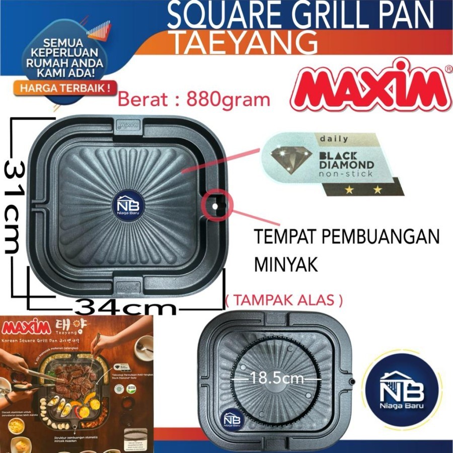 Jual Korean Square Grill Pan Maxim Panggangan Korea Taeyang | Shopee ...