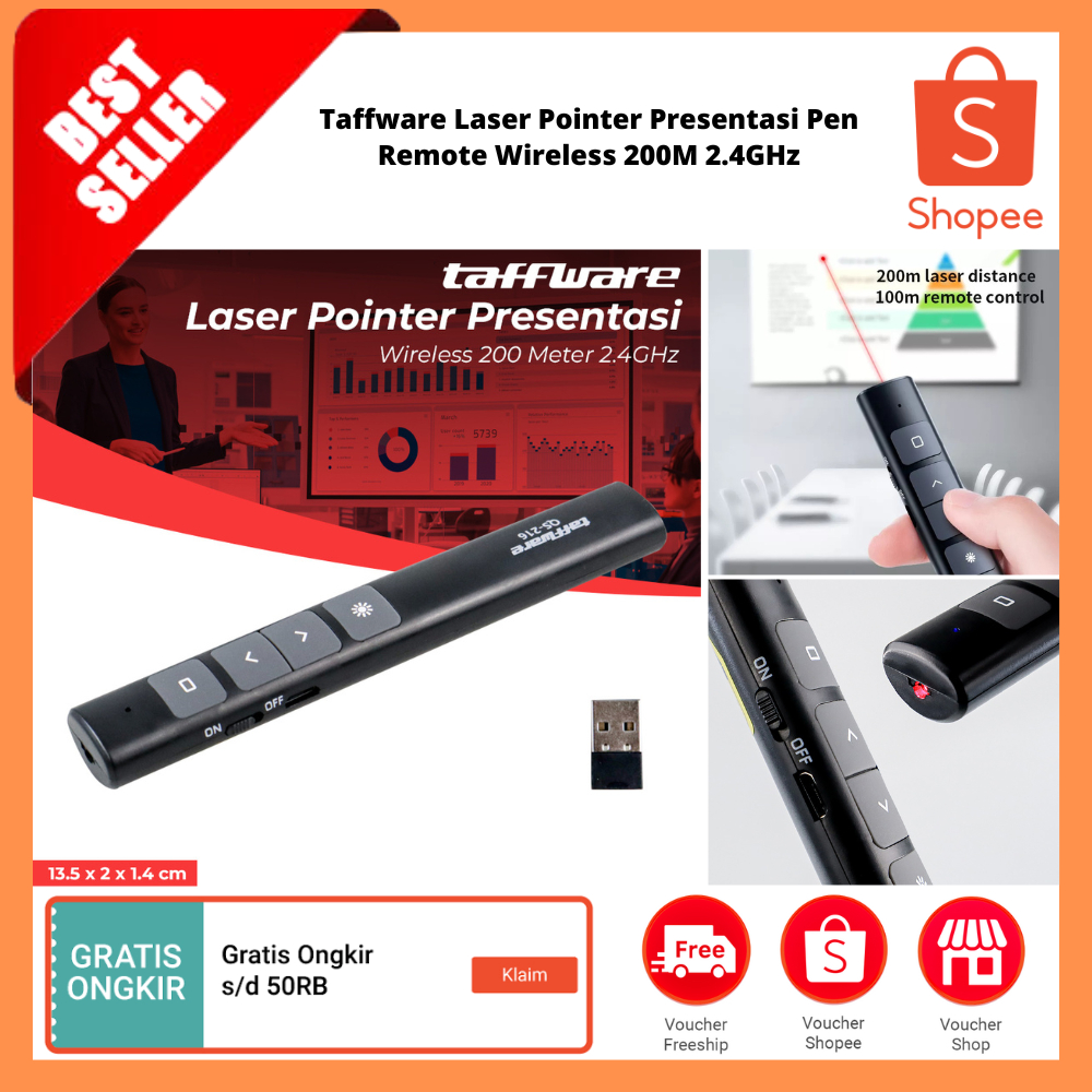 Jual Laser Pointer Presentasi Pen Remote Wireless 200M 2.4GHz / Remote ...