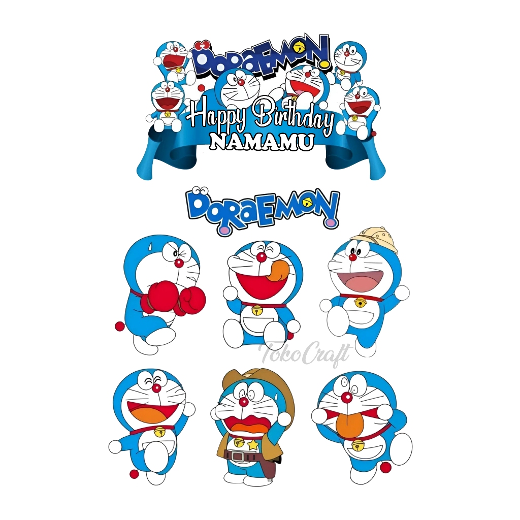 Jual TOPPER CAKE DORAEMON HIASAN KUE ULANG TAHUN CUSTOM NAMA HAPPY ...