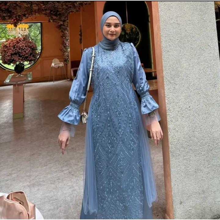 Jual FREE BROSS!! LINNI DRESS KONDANGAN GAMIS BRUKAT MIX TILLE TERBARU GAUN KONDANGAN MUSLIMAH ...