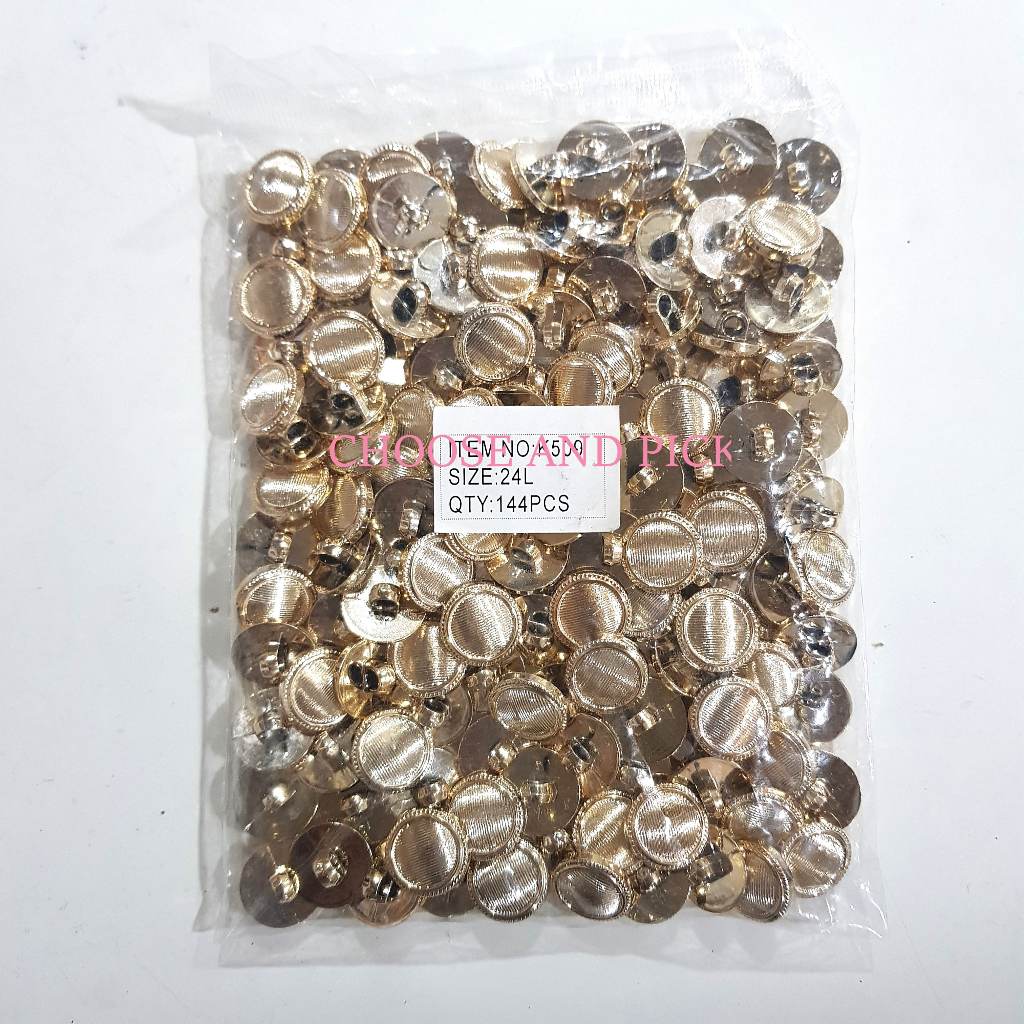 Jual Kancing Jamur Bulat Lingkar Garis Polos Ukuran 24L (15mm) Emas ...