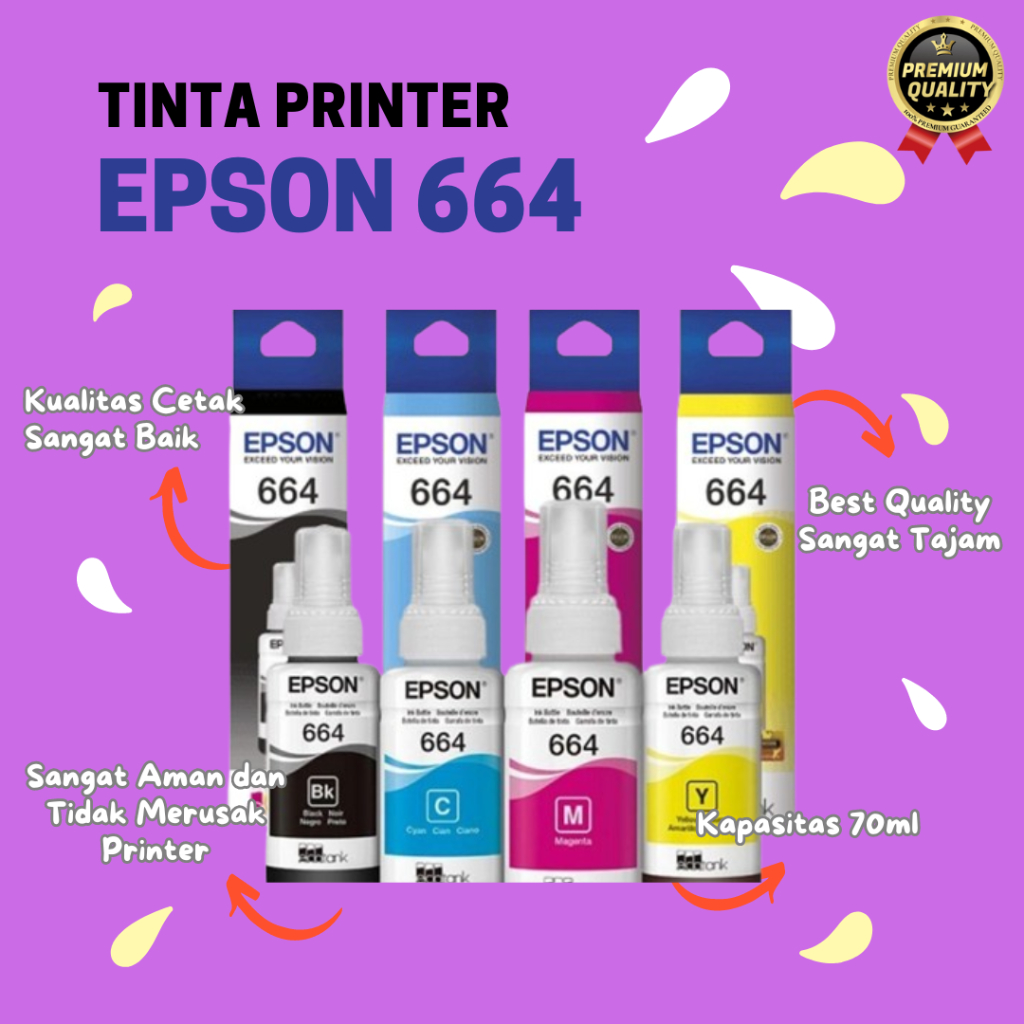Jual Tinta Reffil 664 Premium Color EPSON L120 L121 L210 L220 L300 L310 ...
