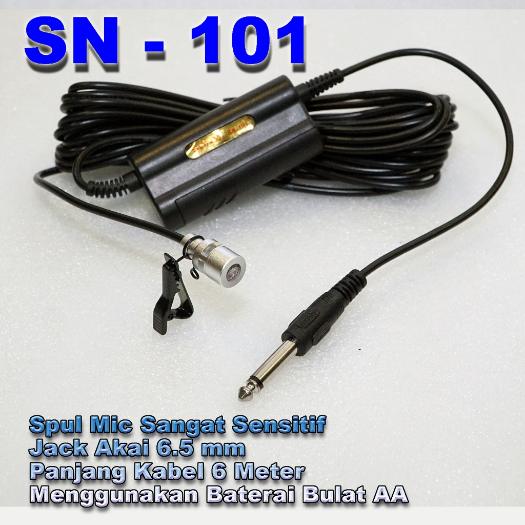 Jual Mic Jepit SN 101 / Mic Condenser SONY SN - 101 Kabel 6 Meter / Mic ...
