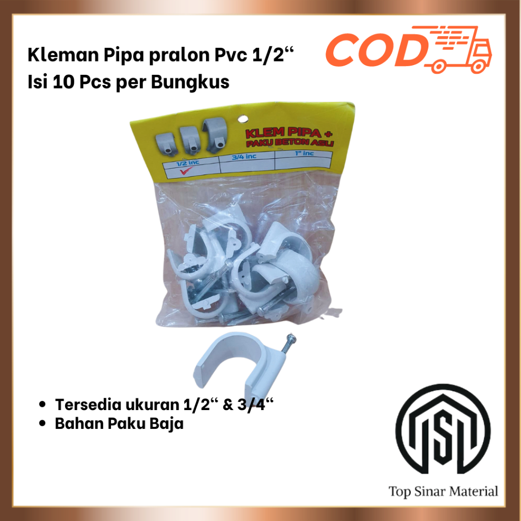 Jual Klem Pipa PVC + Paku Beton 1/2" 3/4" Clam Clamp Omega - 1 Pak ( 10 ...