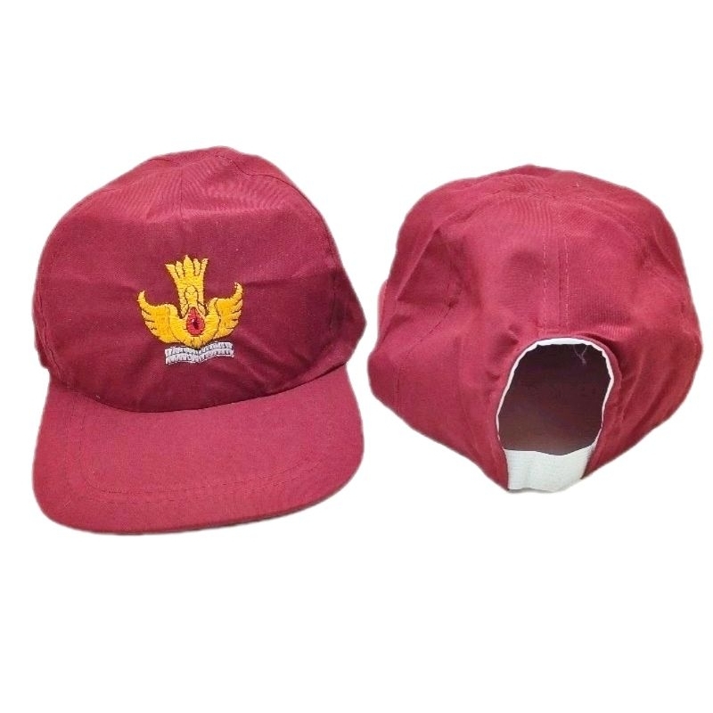 Jual Topi SD Merah Polos Logo Bordir Warna Merah Belakang Karet ...