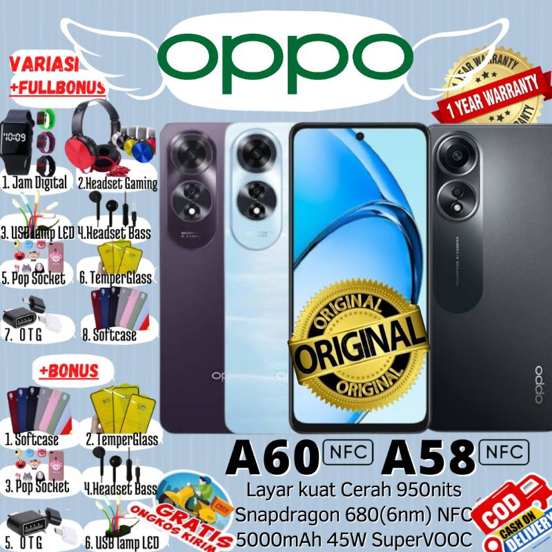 Jual OPPO A60 | A58 NFC BARU Ram 8/128GB - 8/256GB Memory - 50MP AI ...