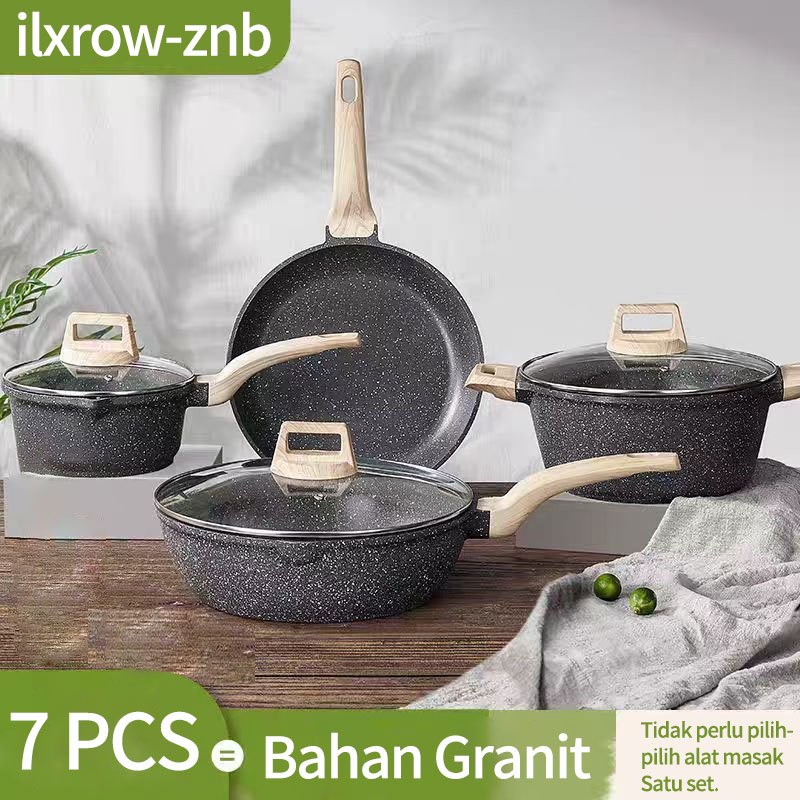 Jual 7 PCS Carote Set Peralatan Masak Anti Lengket Kuali Batu Granit/Set Dapur untuk Semua ...