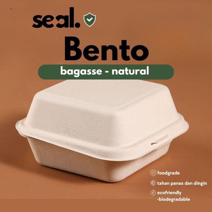 Jual [ECO-FRIENDLY] Bagasse Natural Bento Box Burger 4 inch - Kotak Makan Kue, Cake Box Kemasan ...