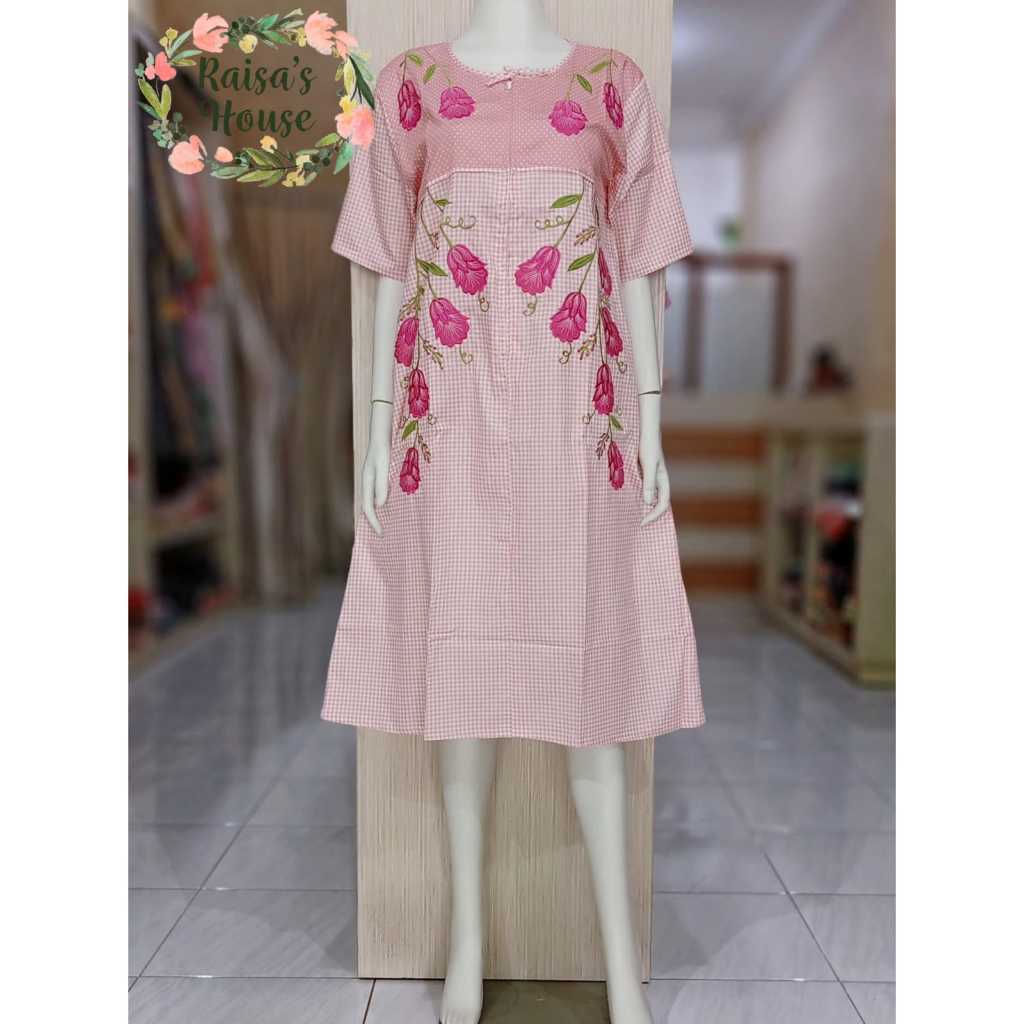Jual DASTER PENDEK BORDIR KHAS MALANG | PINK MUDA - POLKA KOTAK KECIL ...