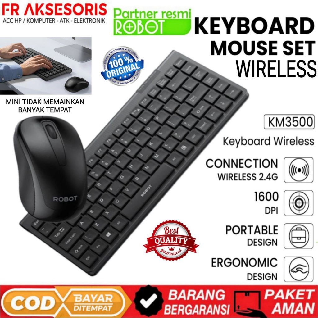 Jual Keyboard Mouse Wireless ROBOT KM3500 Set Combo Keyboard dan Mouse ...