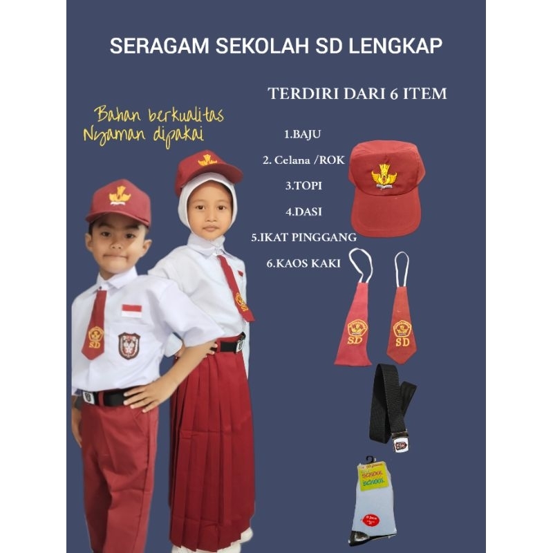Jual STELAN LENGKAP SERAGAM SEKOLAH SD BAJU CELANA DAN ATRIBUT MERAH ...