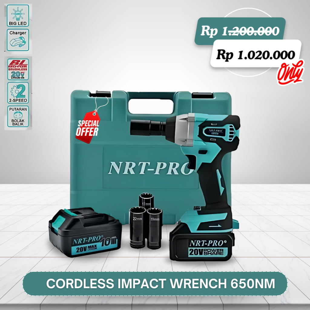 Jual Mesin Bor Cordless Impact Wrench NRT PRO TX 65 DC Torsi Besar Truk ...