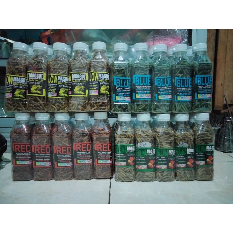 Jual Makanan Ikan Predator Maggot Kering FISH LOVER RED BLUE YELLOW ...