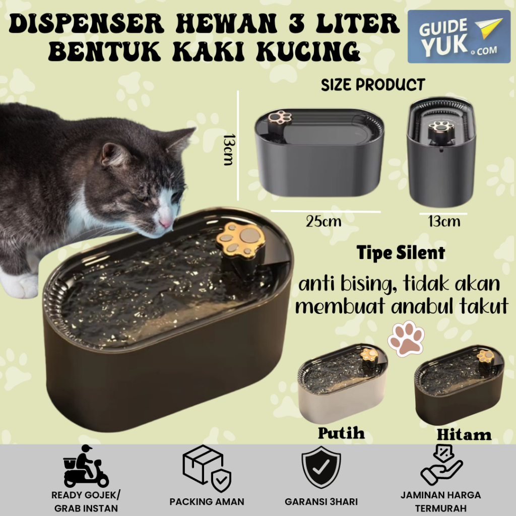 Jual Dispenser Tempat Minum Kucing Otomatis Bentuk Kaki Kucing 3 Liter ...
