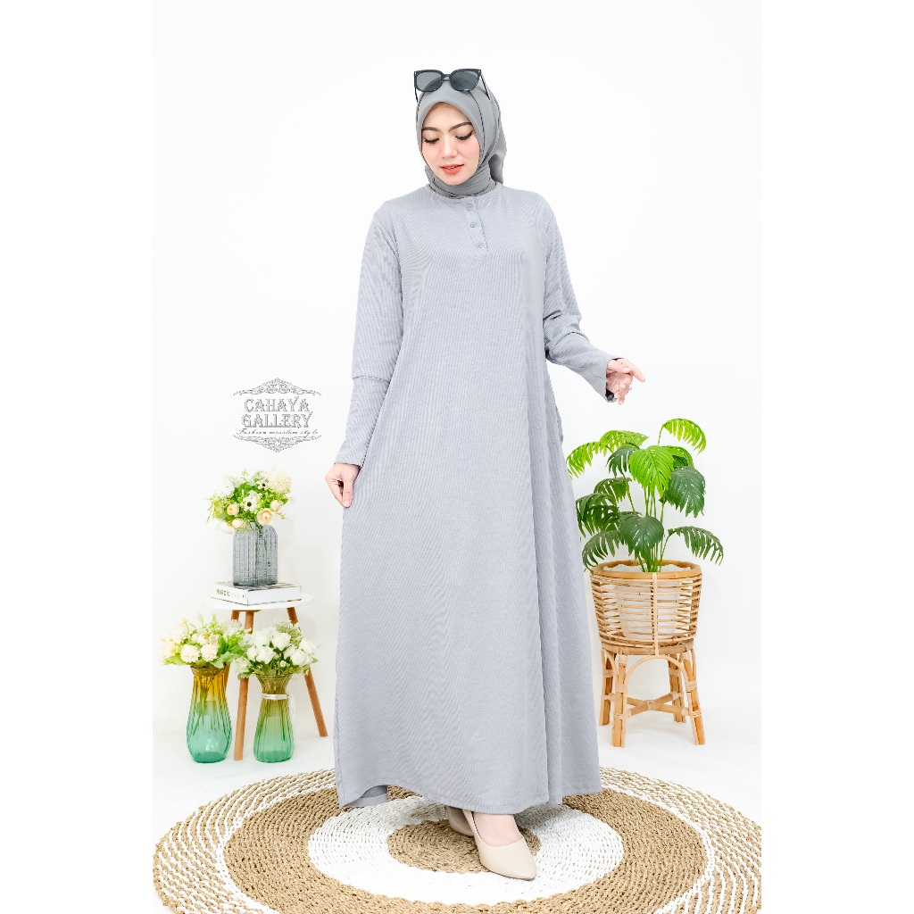 Jual Keyra Dress Batwing Button Knit Premium - Gamis Casual Simpel Panjang Muslim Sporty Busui ...