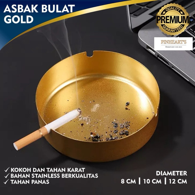 Jual ASBAK ROKOK BULAT WARNA GOLD 3 LUBANG | ASBAK BULAT STAINLESS ...