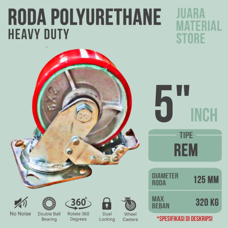 Jual Roda Trolly PU Heavy Duty 5 Inch 125 mm - Rem | Shopee Indonesia