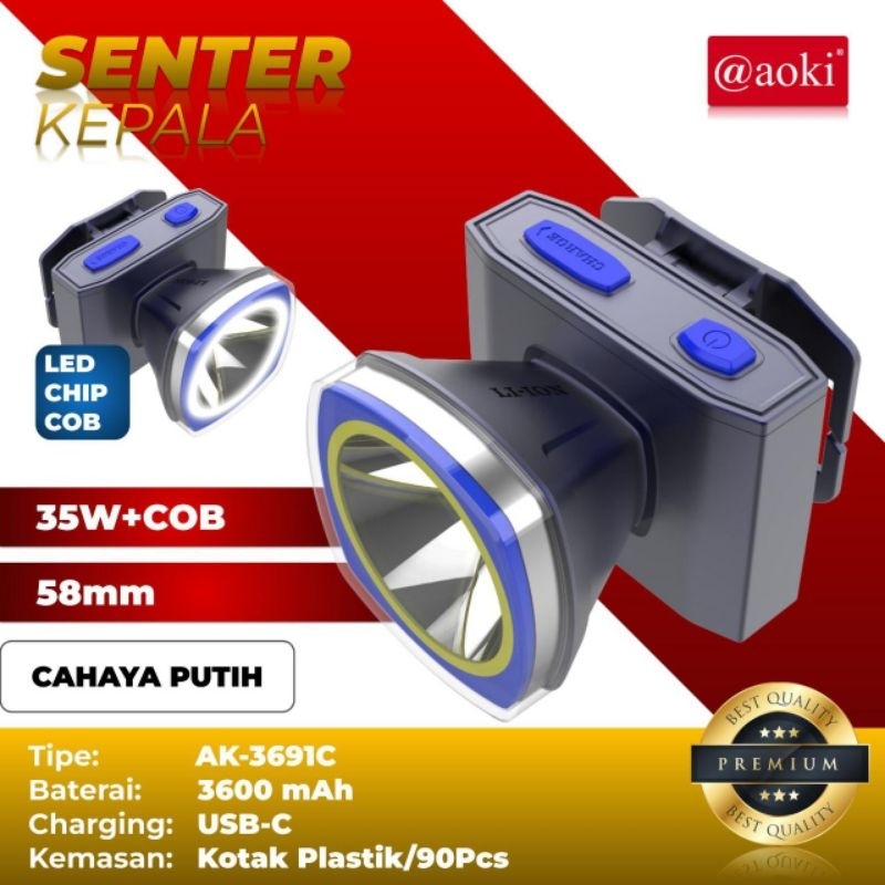 Jual Aoki Senter Kepala / Headlamp 35W LED Chip COB 2in1 AK-3691C ...