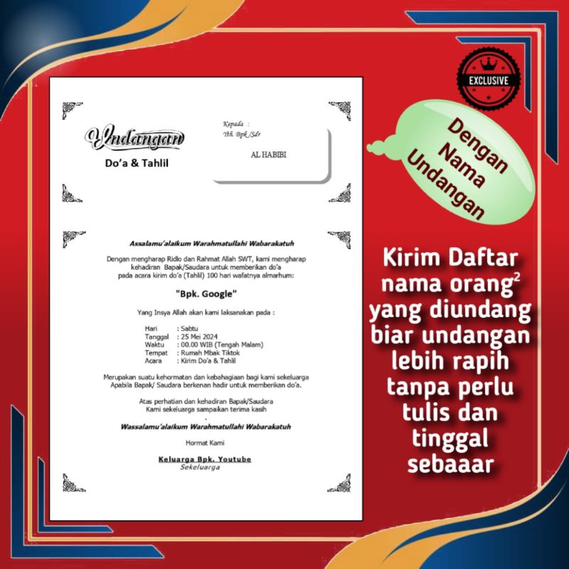 Jual File Undangan Tahlil Free Tulis Nama Undangan | Shopee Indonesia