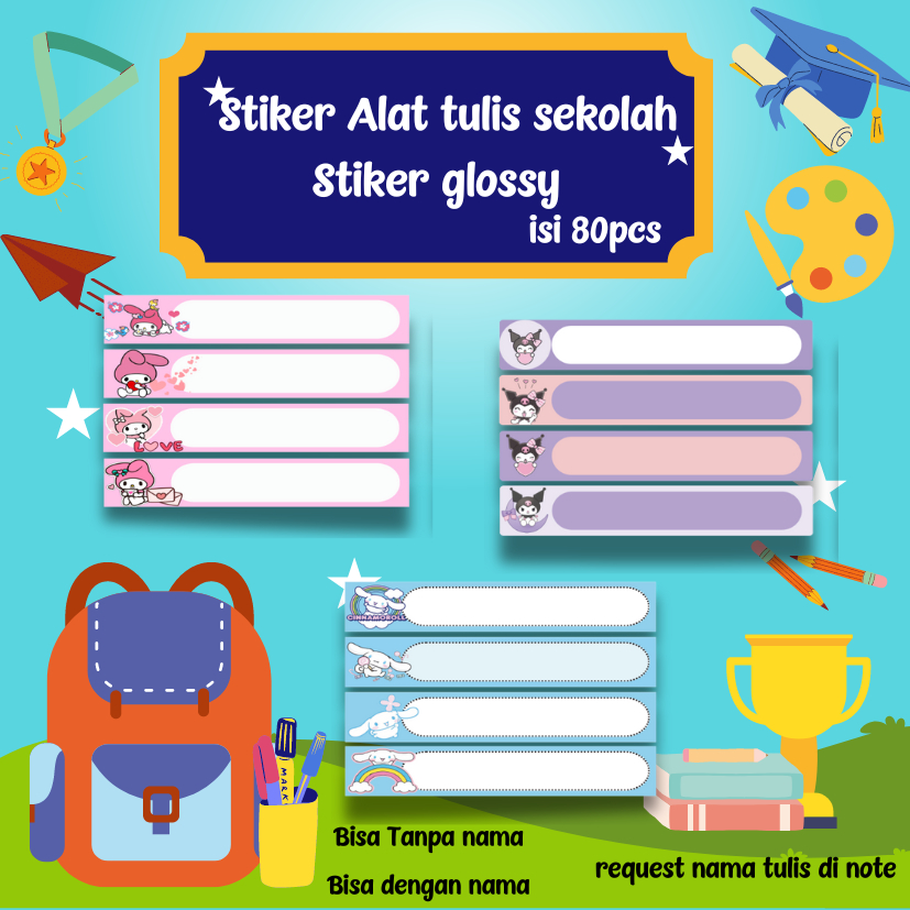 Jual Stiker Alat tulis/stiker label/stiker glossy ( Belum di Potong ...