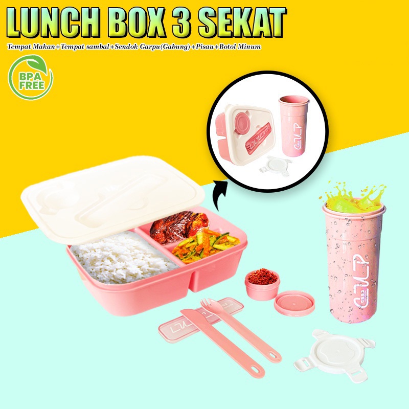Jual ZOWOKI Lunch Box 3 Sekat 1 Set 450ml 950 ml Free Botol minum Kotak Bekal Tempat Makan Ada ...