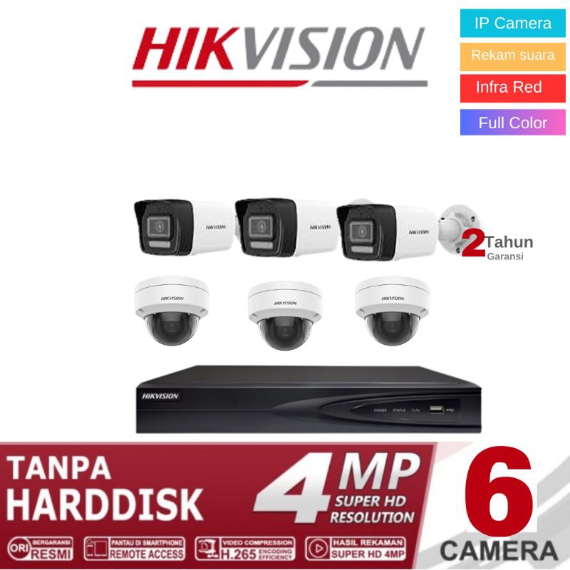 Jual PAKET IP CAMERA HIKVISION 4MP 8 CHANNEL 6 CAMERA | Shopee Indonesia