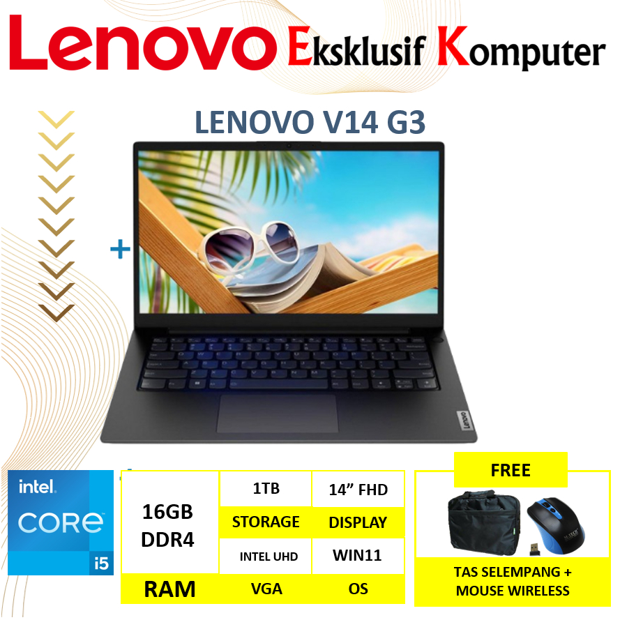 Jual Laptop Slim Lenovo V14 G3 Intel i5 1235U 16GB 1TB SSD 14" FHD ...