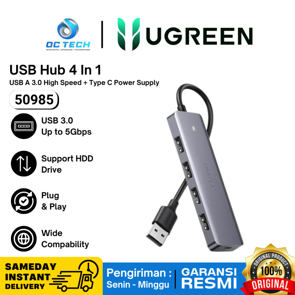 Jual USB HUB 4 PORT USB A 3.0 To 4 Port Hub with Type C Power Supply ...