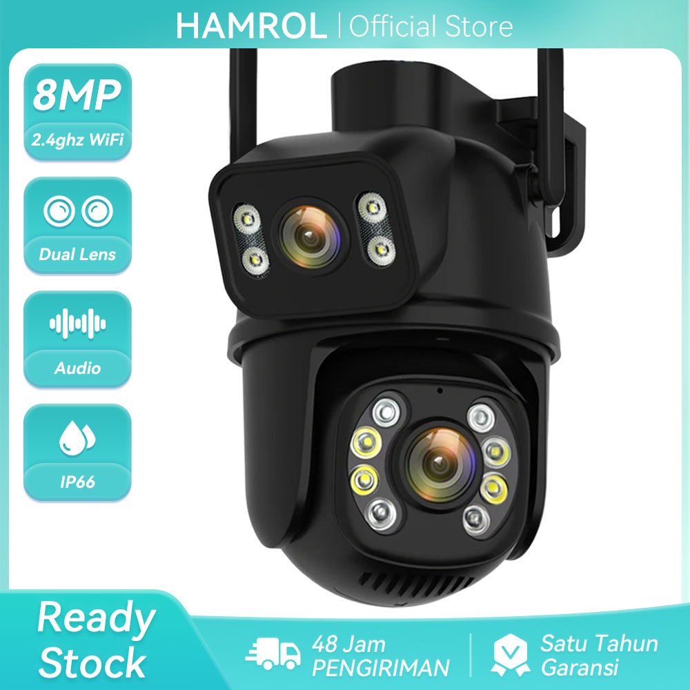 Jual Hamrol 8MP Dual Lens Outdoor PTZ WiFi Camera Auto Tracking Color ...