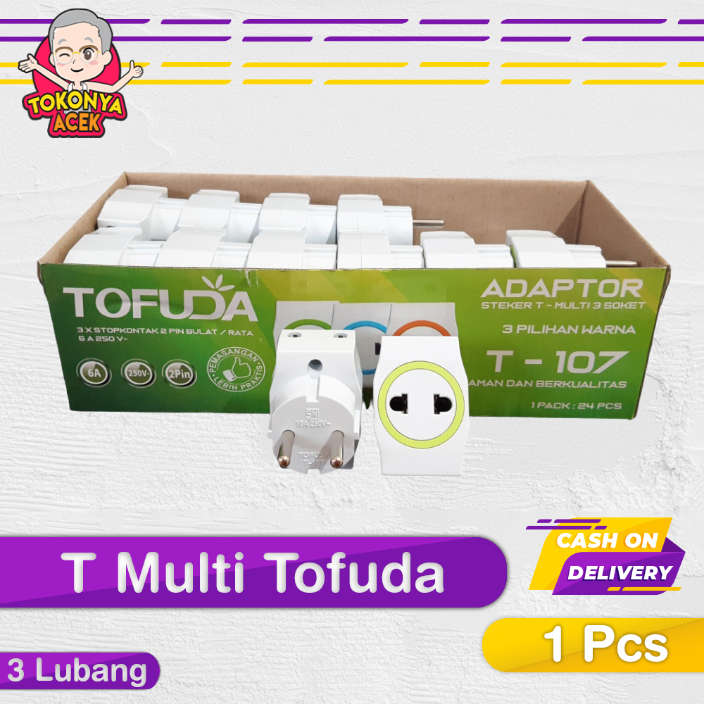Jual TOFUDA Steker T Multi Warna 3 Lubang Colokan T Sambungan SNI ...