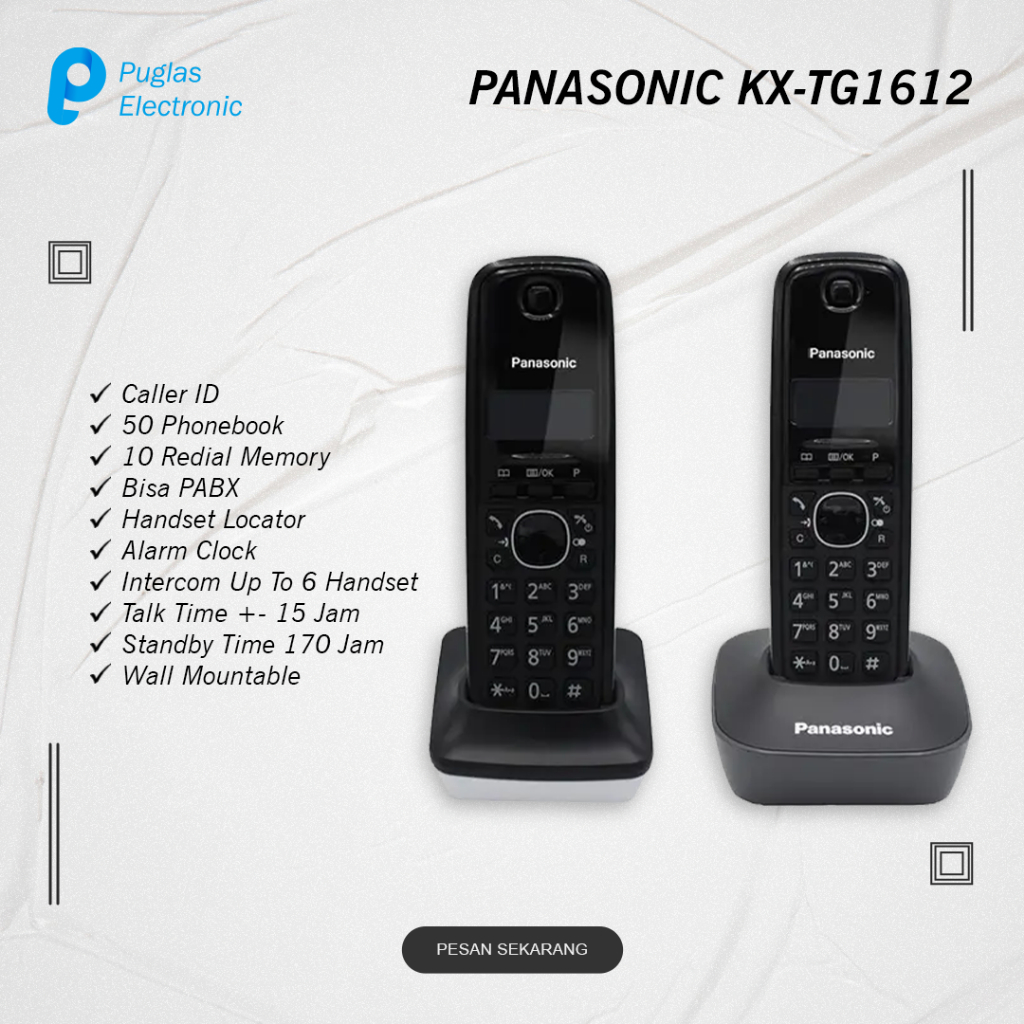 Jual Pesawat Telepon Wireless Panasonic KX-TG1612 Telephone Cordless Rumah Kantor Indihome ...
