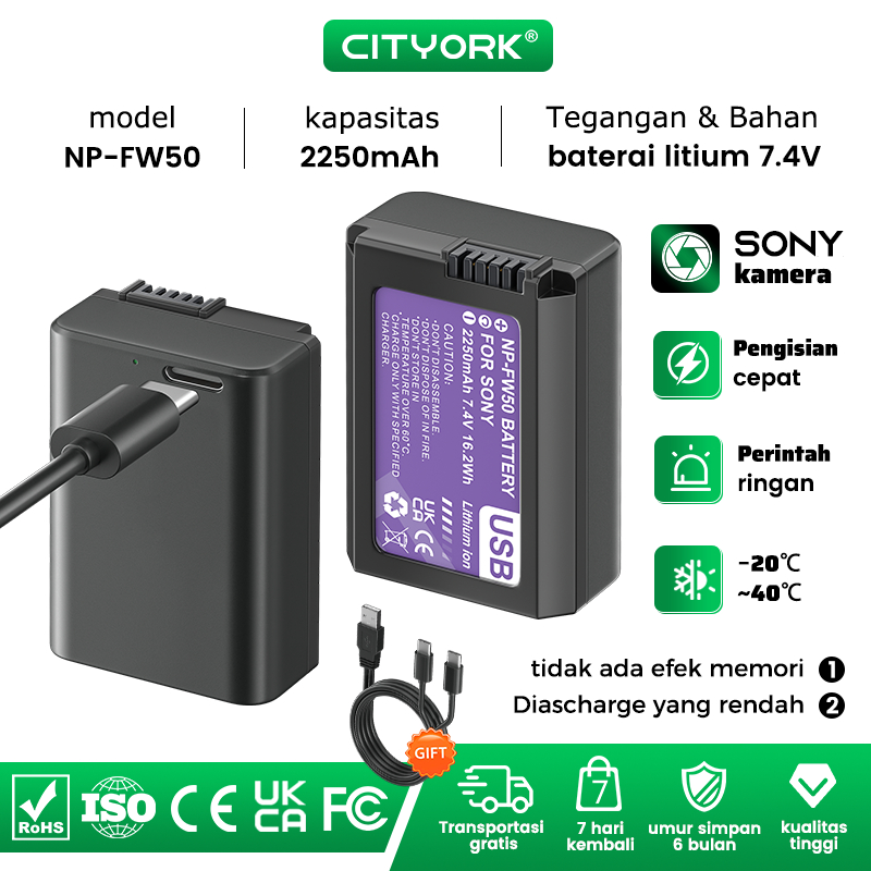 Jual Cityork Baterai Kamera NP-FW50 2250mAh Kapasitas besar NPFW50 NP FW50 Battery dengan USB ...